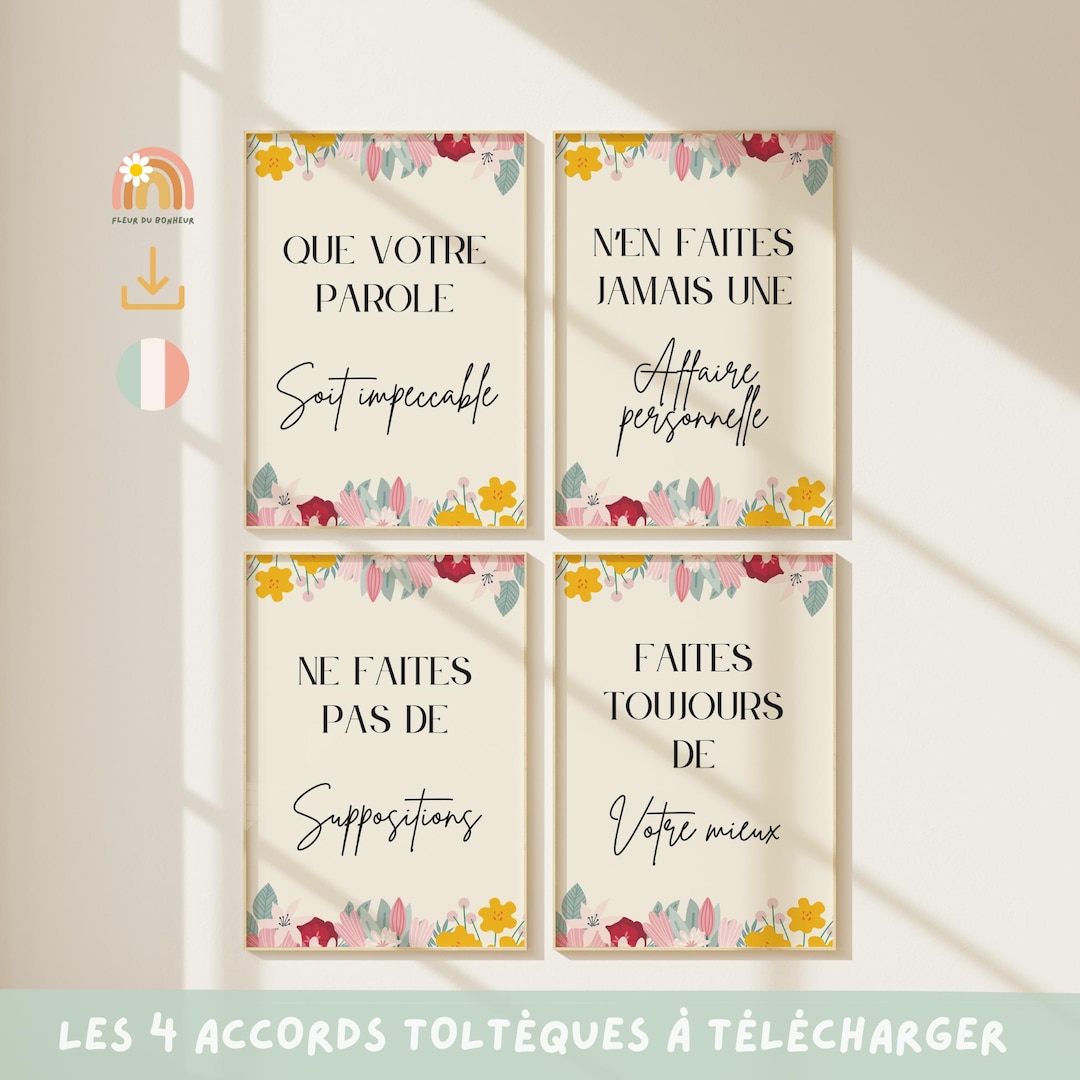 The 4 Toltec Agreements Poster, Floral Wall Art, Gift for Women and Mom ...