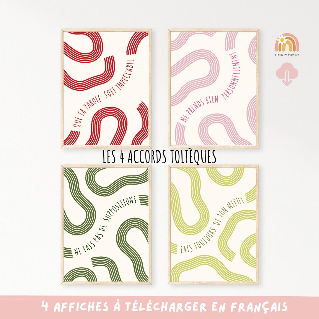 4 Modern Posters of the 4 Toltec Agreements Organic, Abstract and ...