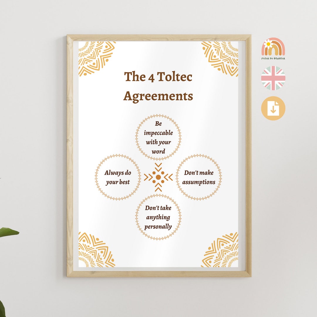 Poster the 4 Toltec Agreements in English: Spirituality, Wisdom ...