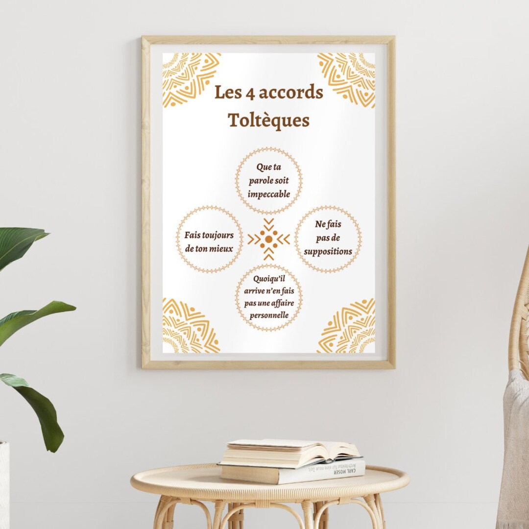 Poster of the 4 Toltec Agreements in French: Spirituality, Tranquility ...