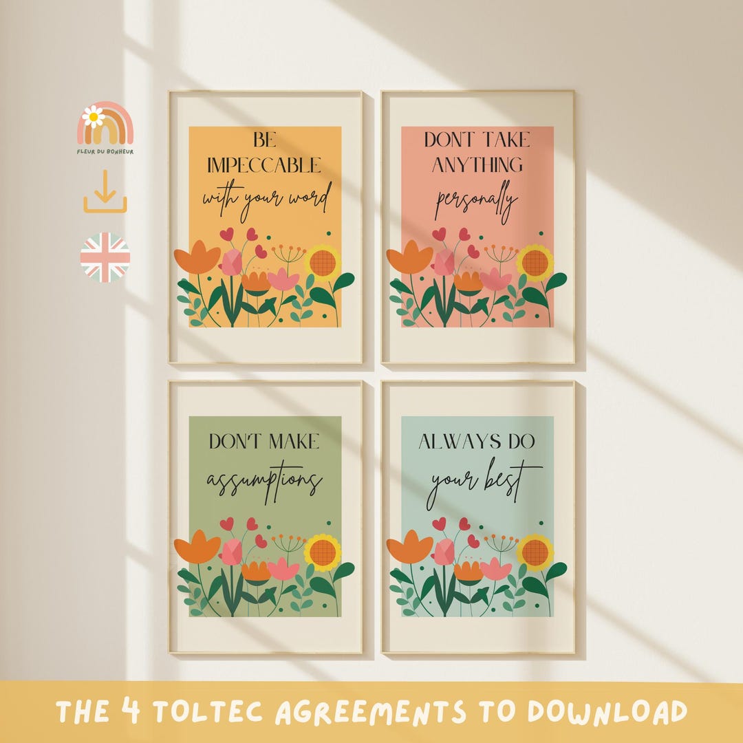 The Four Agreements Toltec in English- 4 Agreements Poster, Four ...