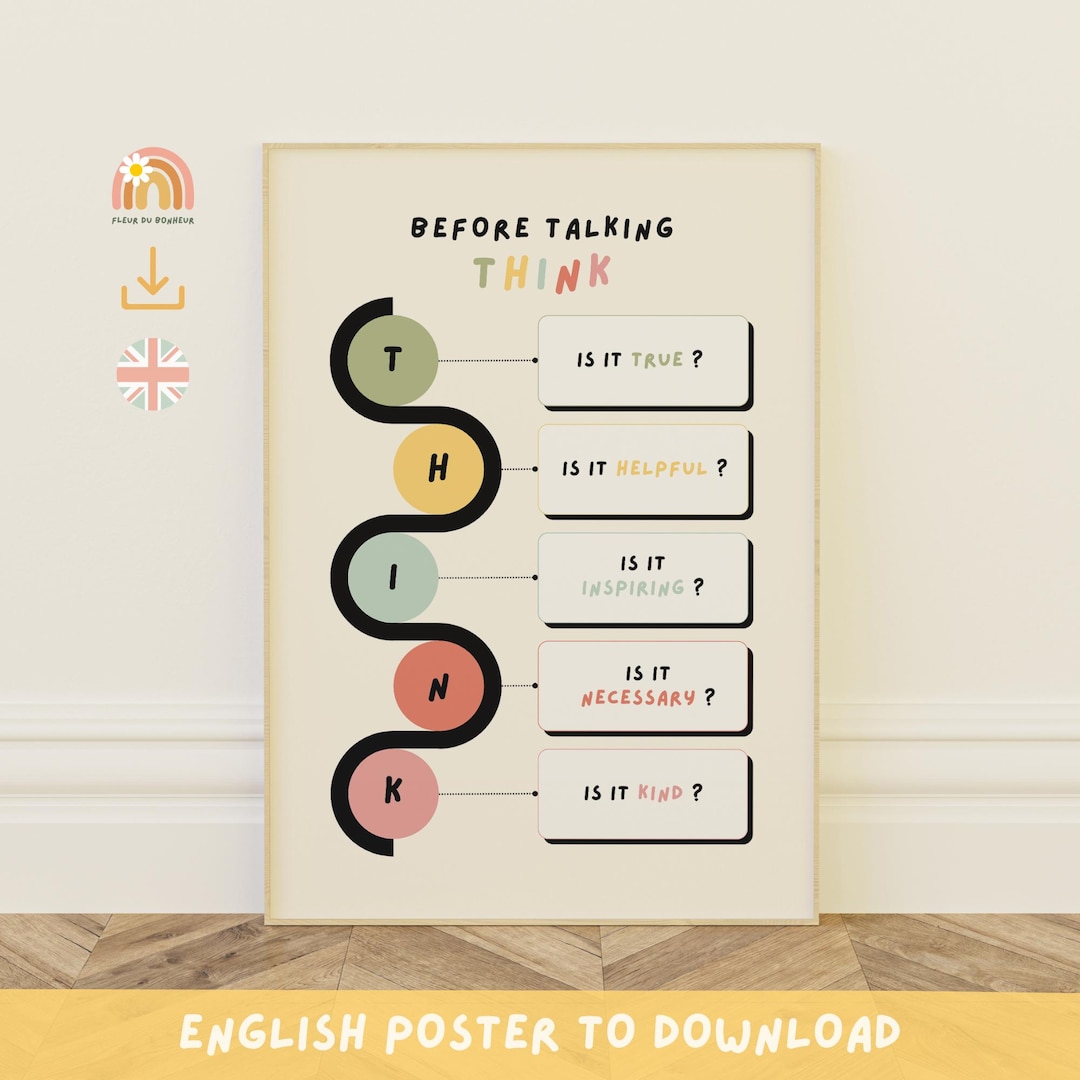 Think Before You Speak Poster, Classroom Posters Elementary, Calm Down ...