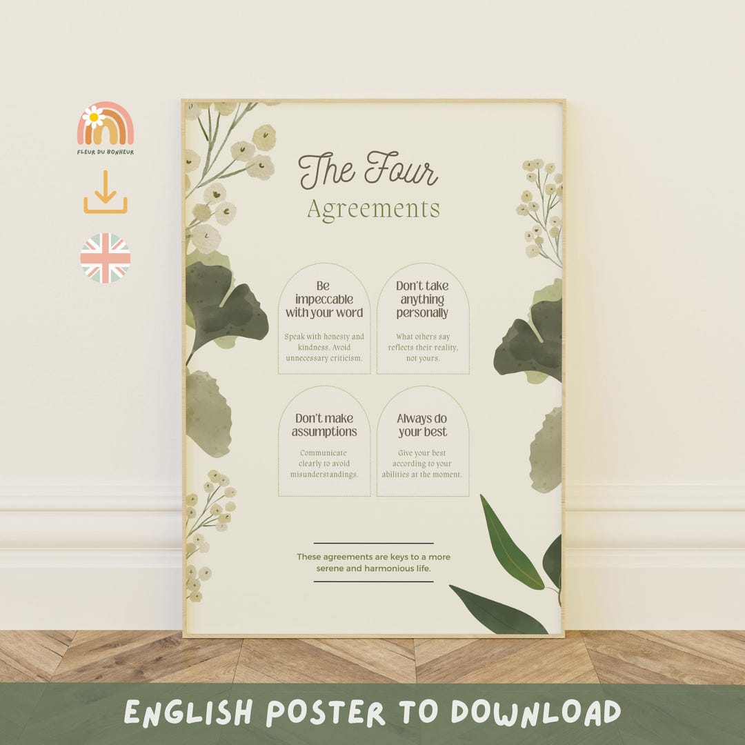 The Four Agreements Poster, 4 Agreements Wall Art, Positive Affirmation ...