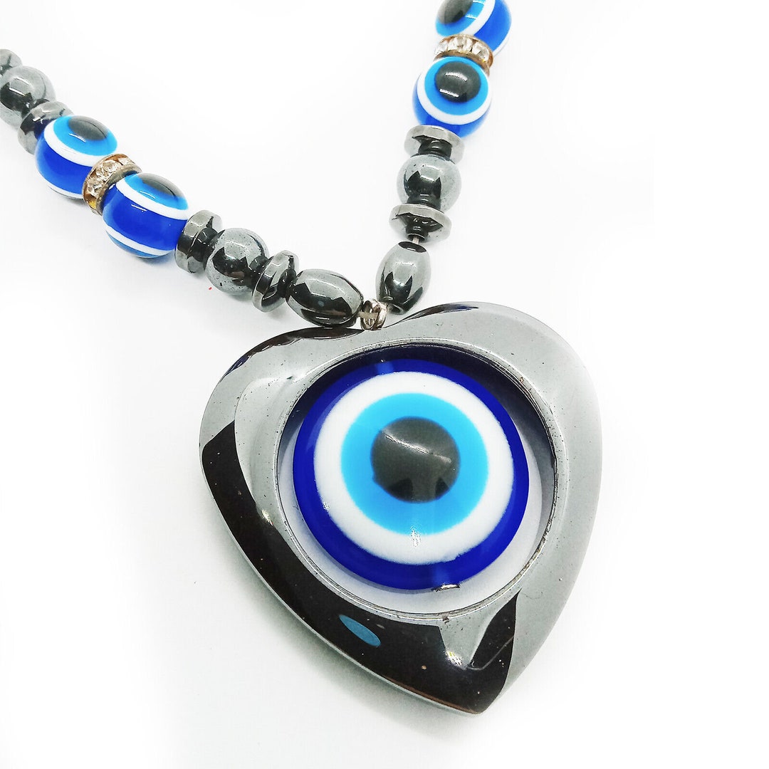 Evil Eye Necklace, Turkish Greek Blue Glass and Hematite Beads 2024 ...