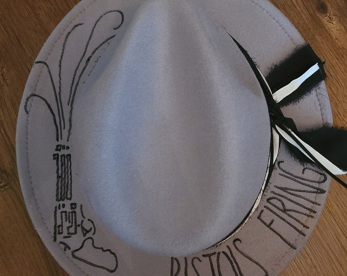 Custom Hand Burned Wide Brim Hat Pistols Firing - Etsy