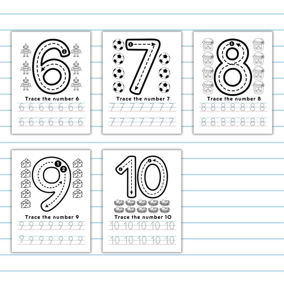Trace the Numbers 1-10, Printable Activity, 1-10 Worksheets, Preschool ...