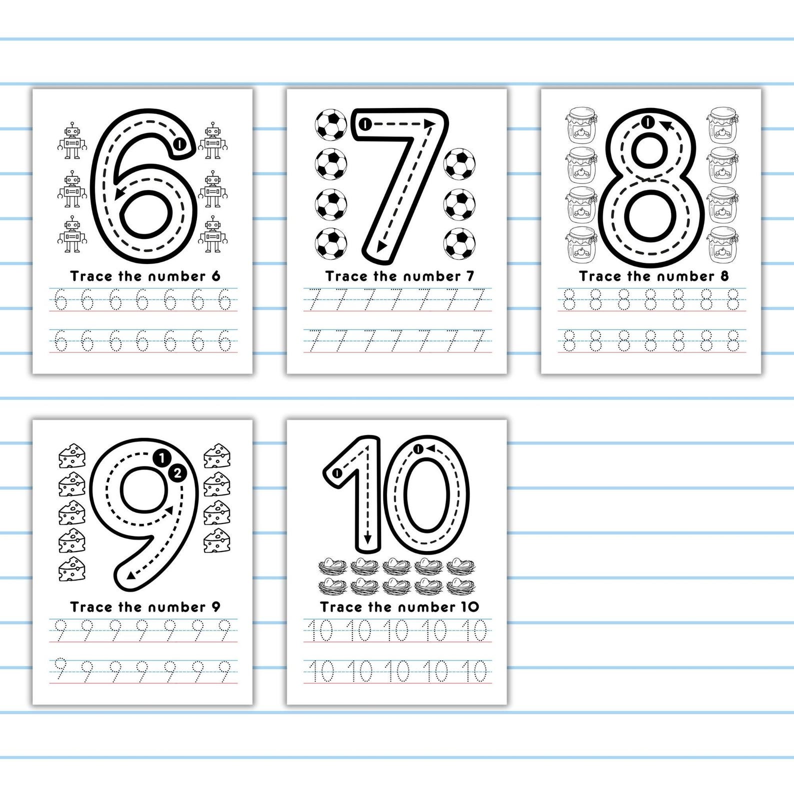 Trace the Numbers 1-10, Printable Activity, 1-10 Worksheets, Preschool ...