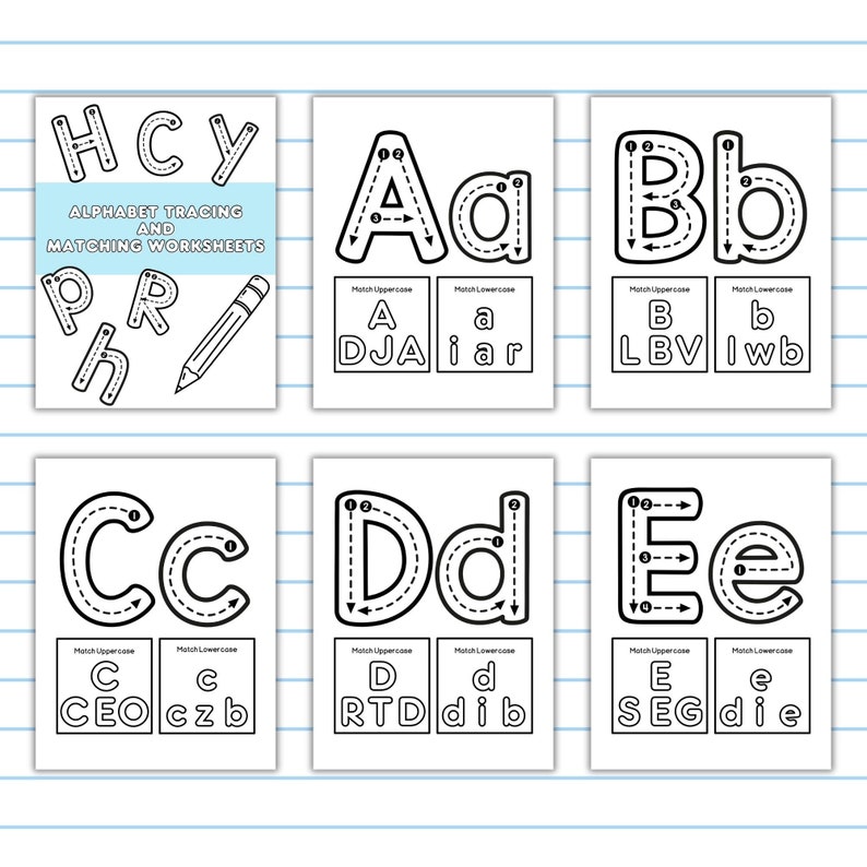 Alphabet Tracing and Matching Worksheets, Printable Activity, ABC ...