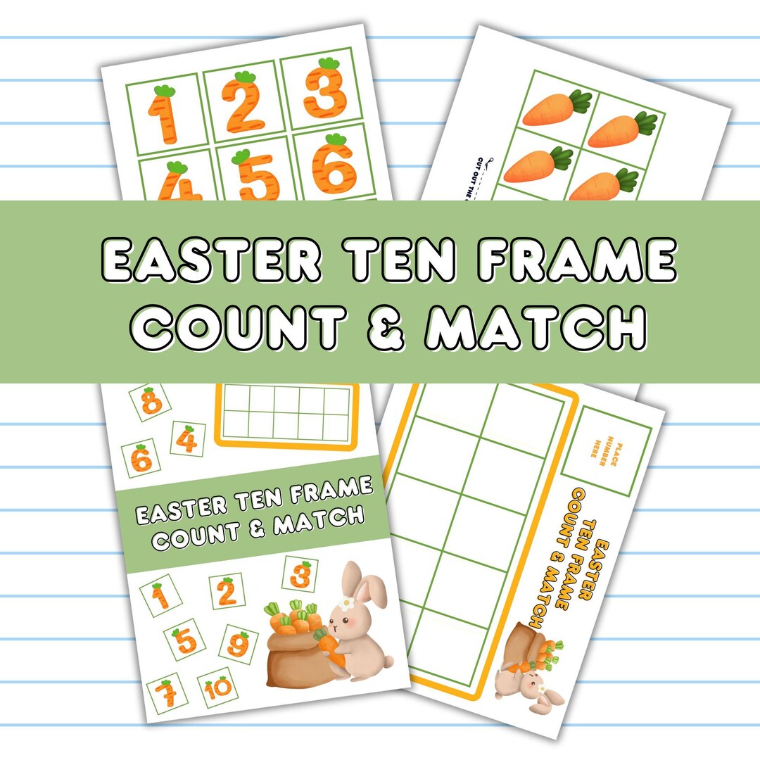 Easter Ten Frame Count and Match, Ten Frame Counting, Number Worksheet ...