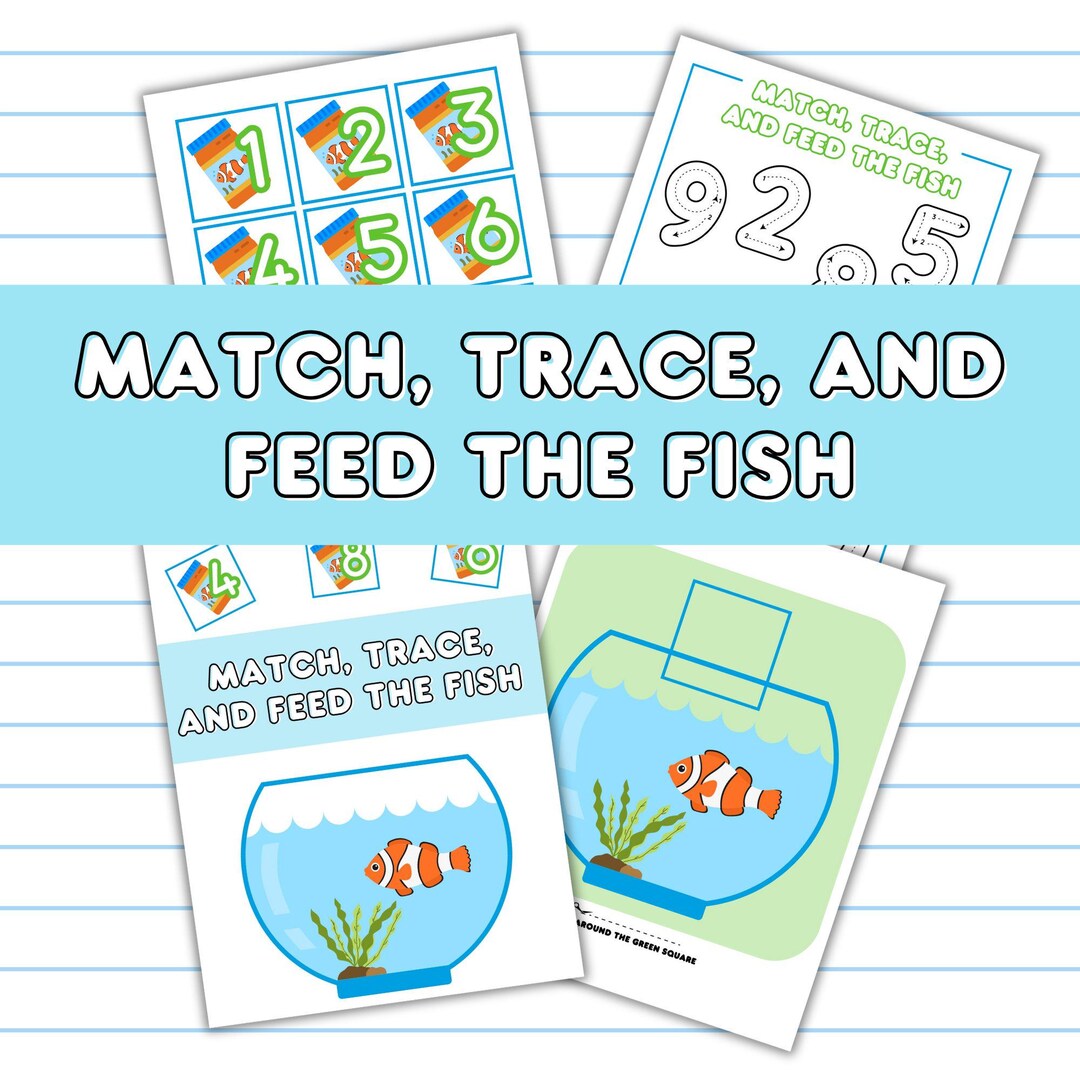 Match Trace and Feed the Fish, Number Matching Game, Printable Activity ...