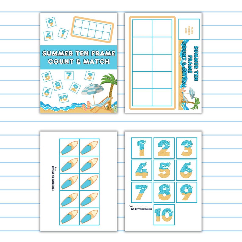Summer Ten Frame Count and Match, Ten Frame Counting, Printable ...