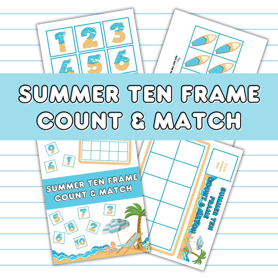 Summer Ten Frame Count and Match, Ten Frame Counting, Printable ...