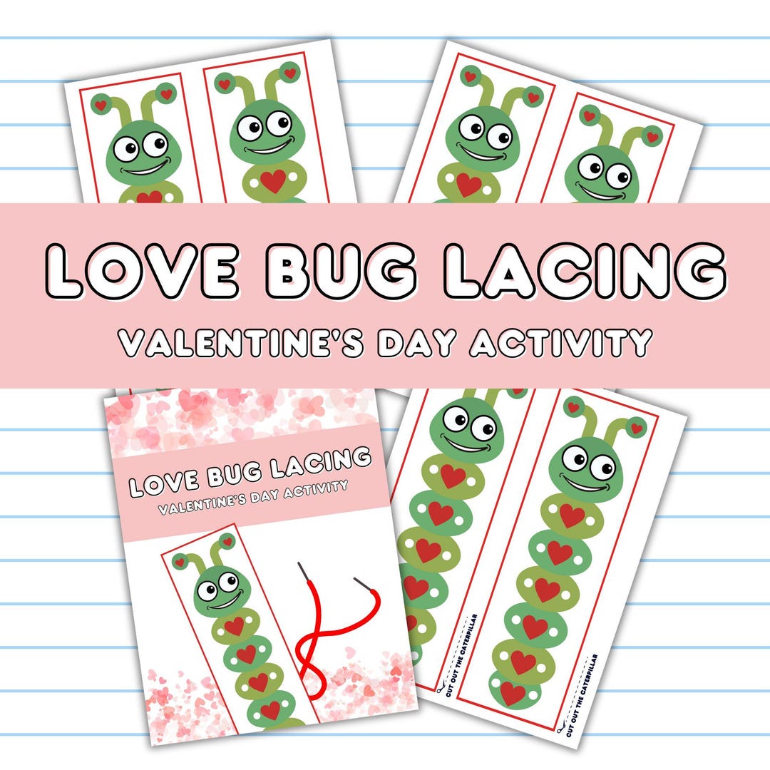 Love Bug Lacing, Lacing Activity, Valentine's Lacing Game, Valentines ...