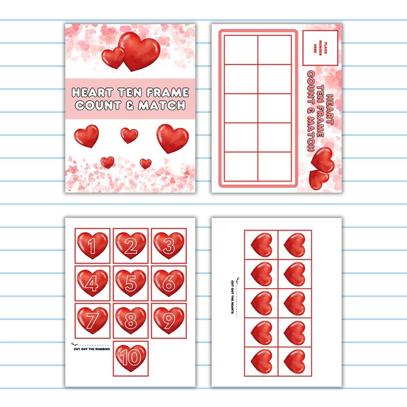 Heart Ten Frame Count and Match, Ten Frame Counting, Printable Activity ...