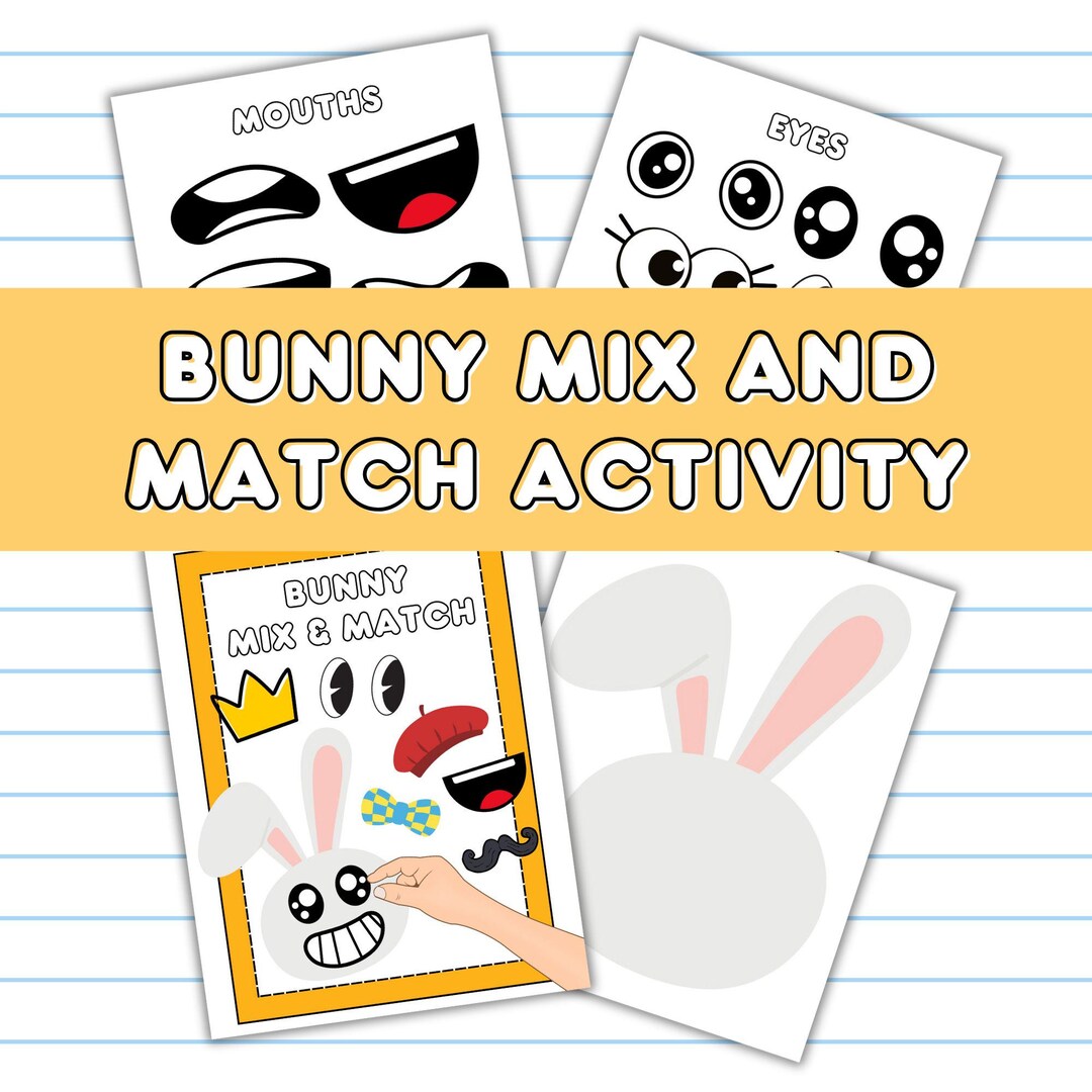 Bunny Mix and Match, Matching Game, Printable Activity, Bunny Worksheet ...