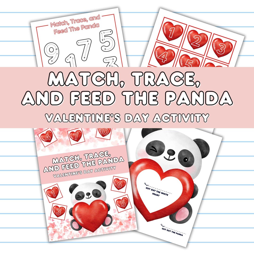 Match Trace and Feed the Panda, Counting Activity, Tracing, Valentines ...