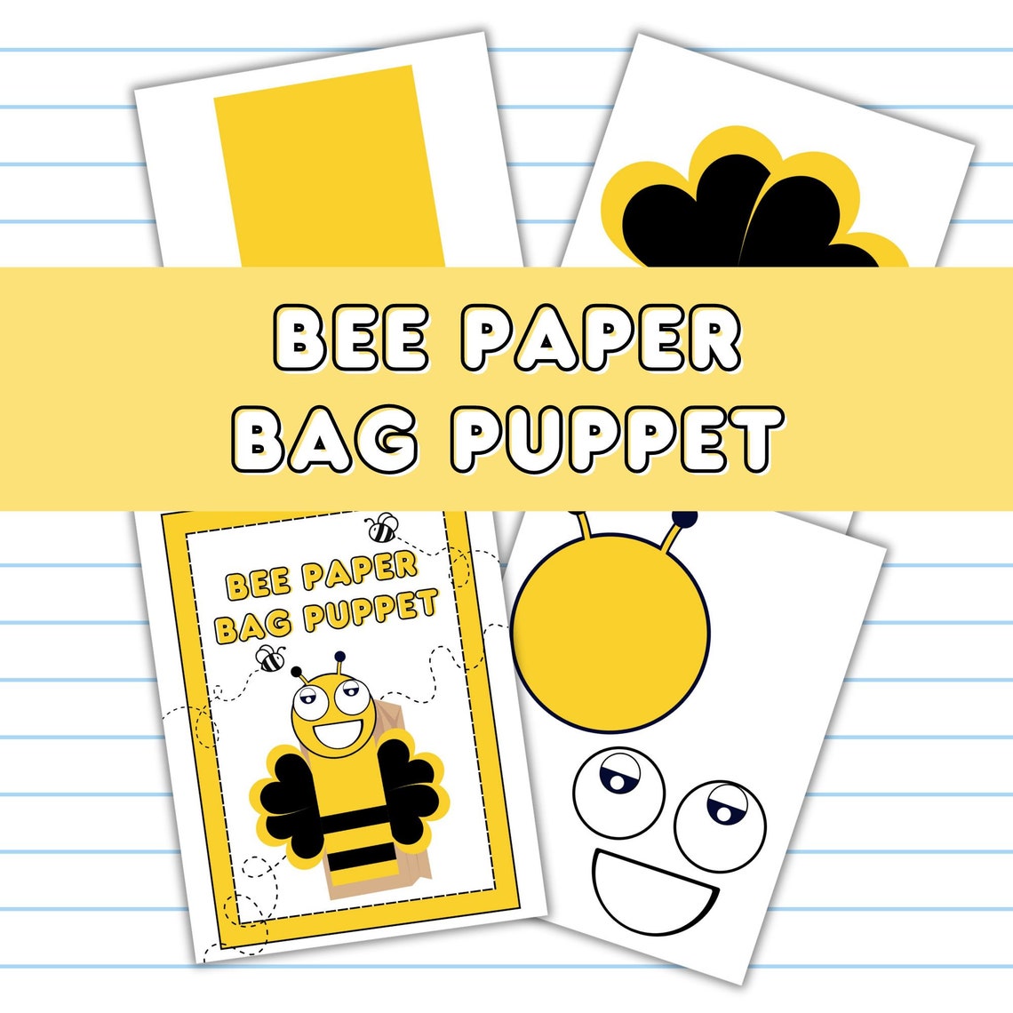 Bee Paper Bag Puppet, Puppet Activity, Preschool Printable, Puppets ...