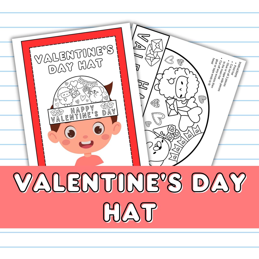 Valentine's Day Hat, Coloring Activity, Hat Craft, Paper Hat, Class ...