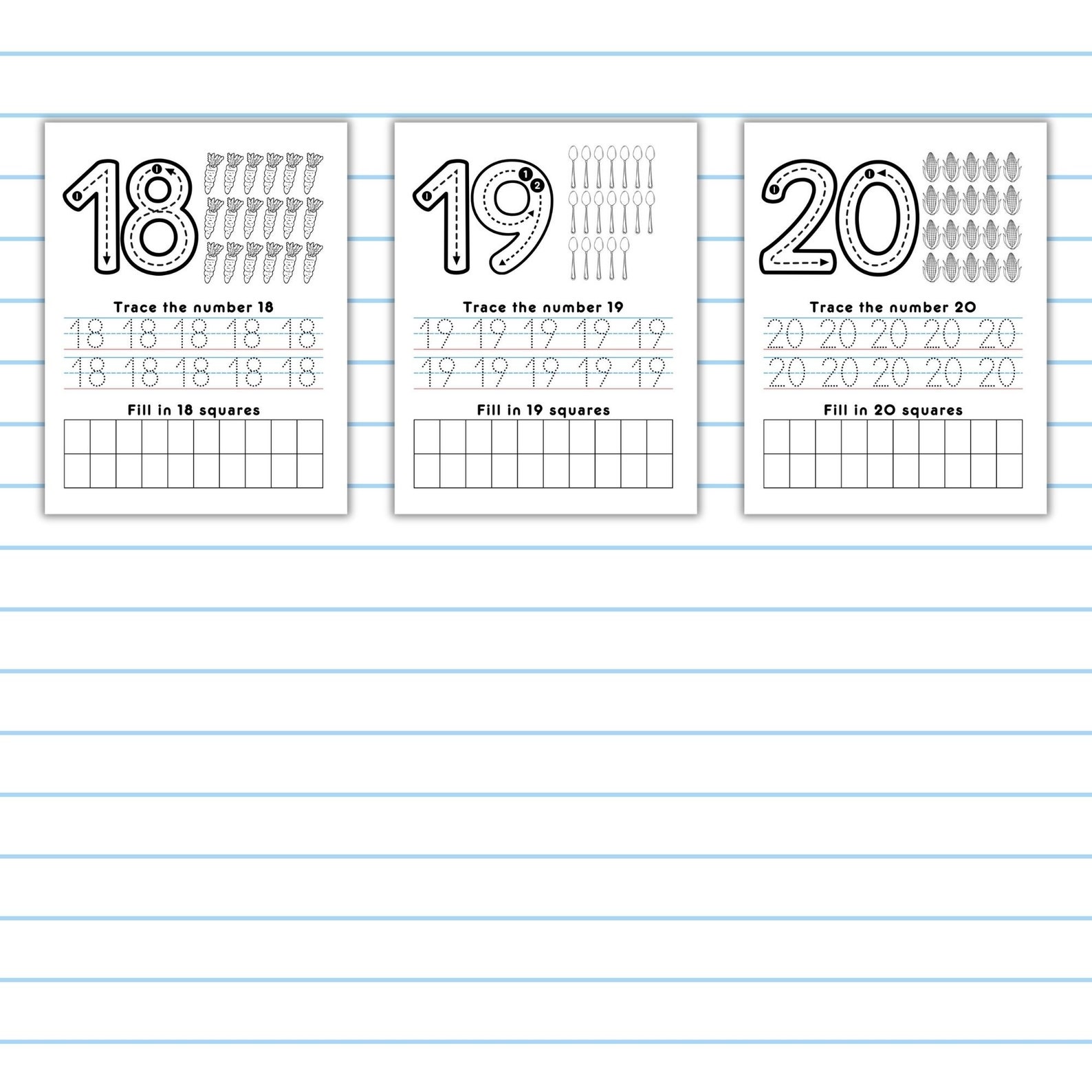 1-20 Number Tracing Worksheets, Printable Activity, 1-10 Worksheets ...