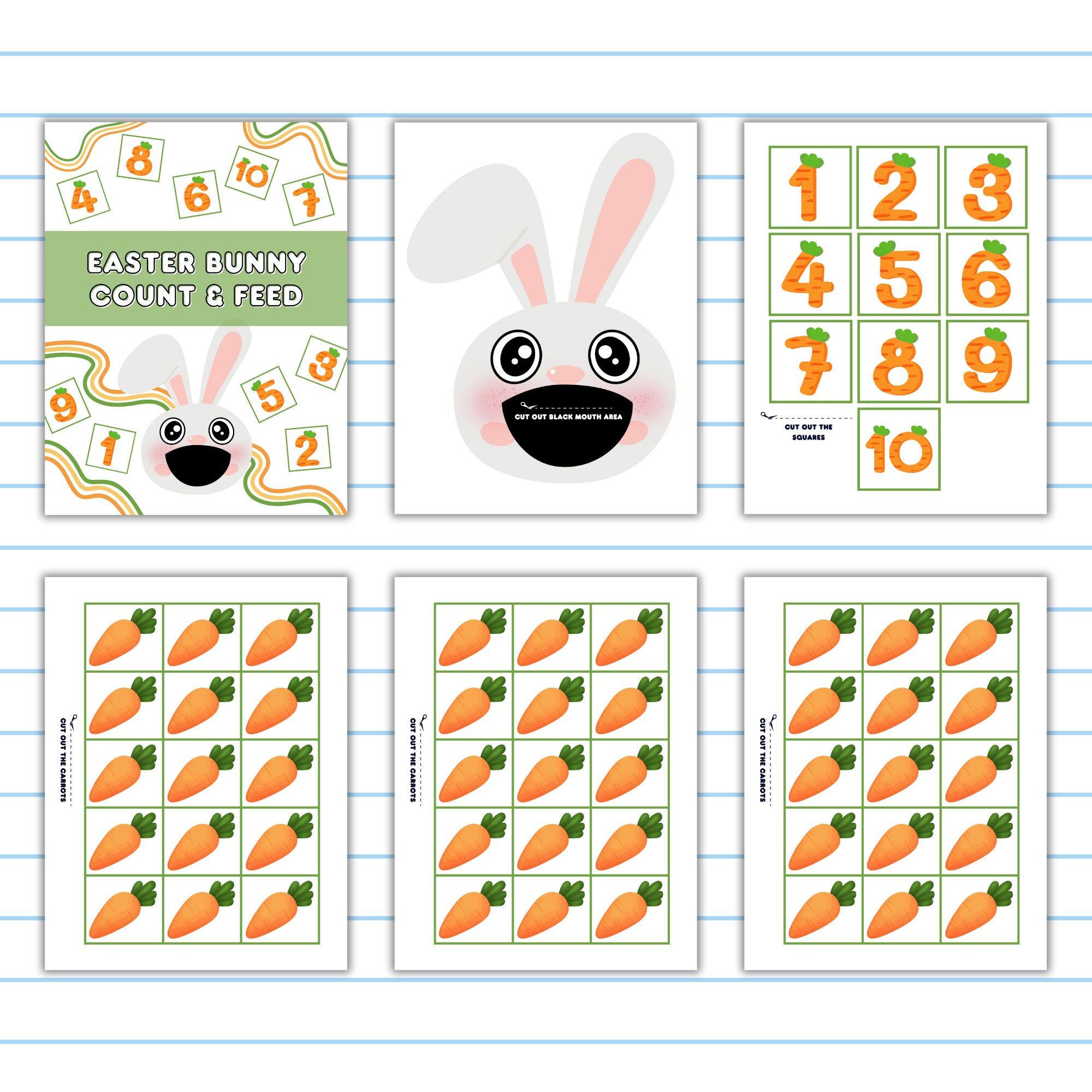 Easter Bunny Count and Feed, Printable Activity, Number Worksheet ...