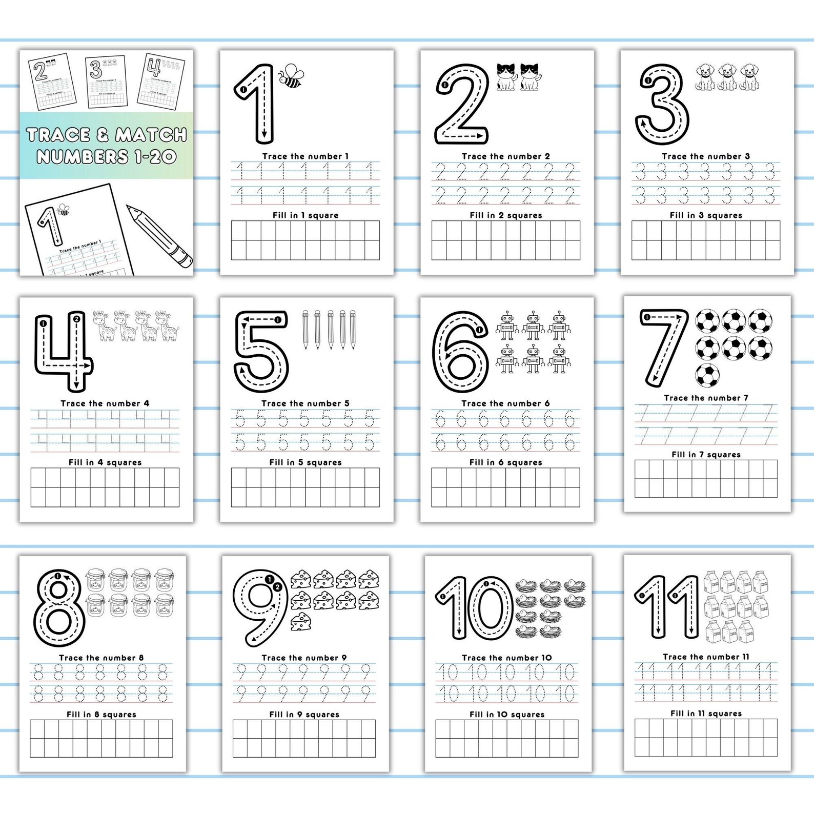 Trace and Match Numbers 1-20, Printable Activity, 1-10 Worksheets ...