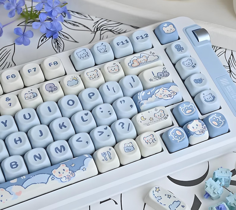 Cute Kawaii Blue Puppy Theme Keycaps PBT MX Switches for Mechanical ...