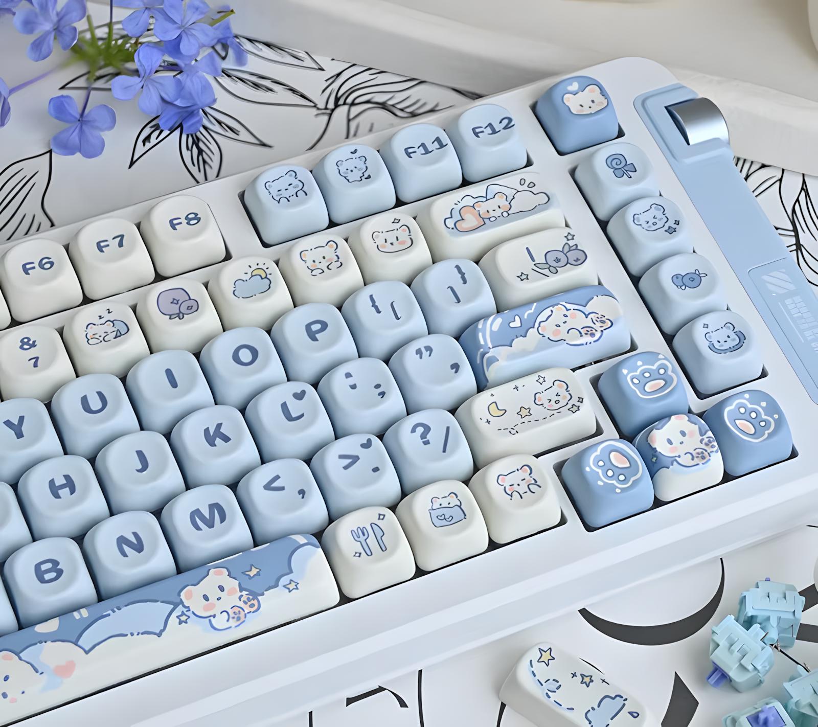 Cute Kawaii Blue Puppy Theme Keycaps PBT MX Switches for Mechanical ...