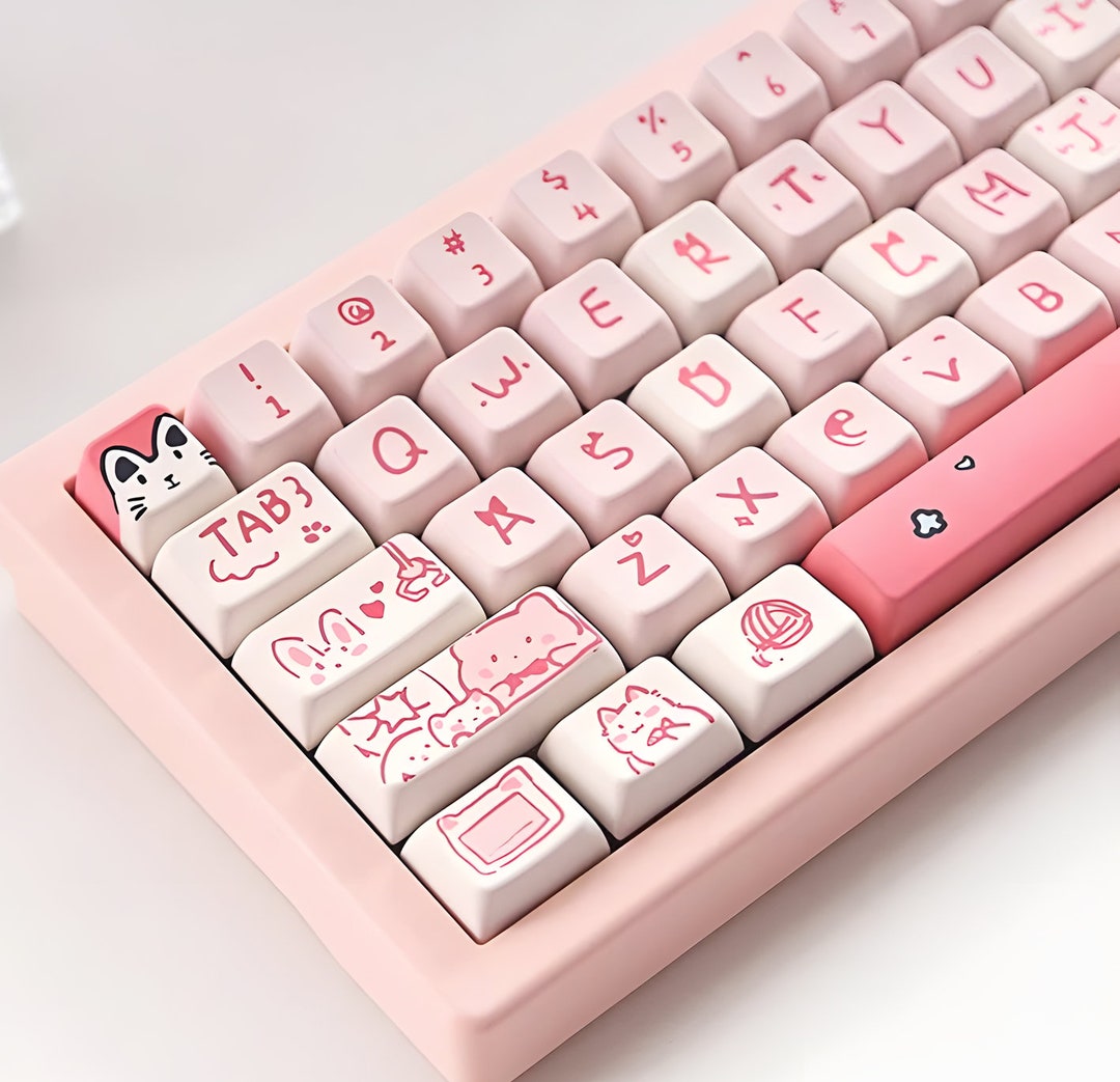 Cute Kawaii Pink Cat Theme Keycaps PBT MX Switches for Gaming - Etsy