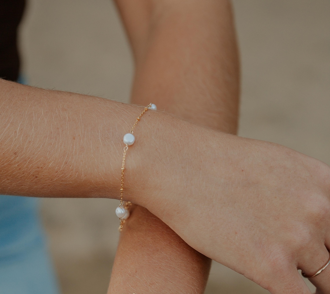 14k Gold-filled Satellite Chain Fresh Water Pearl Bracelet, Waterproof ...