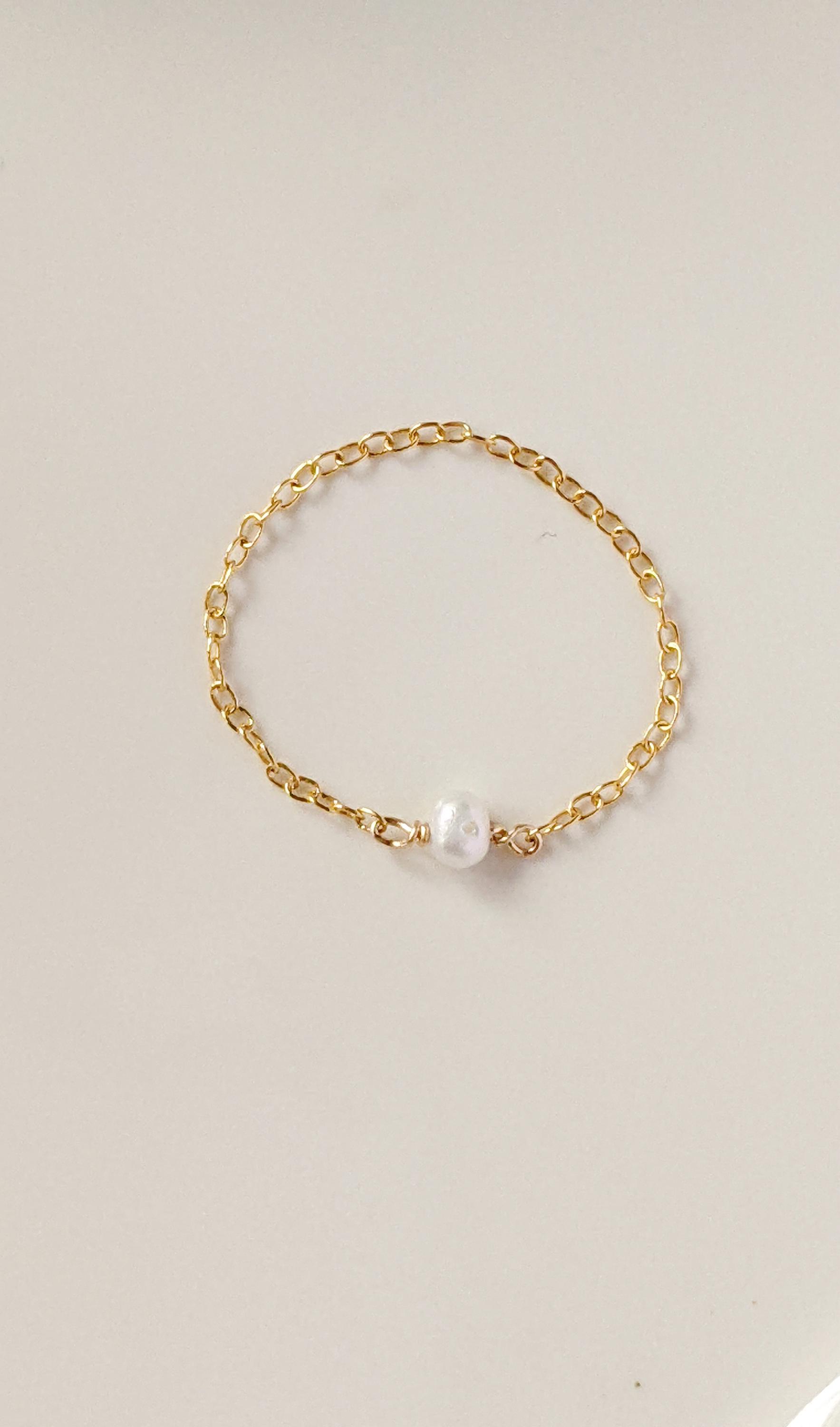 14k Gold Filled Small Pearl Chain Ring, Trendy Jewelry, Dainty Link ...