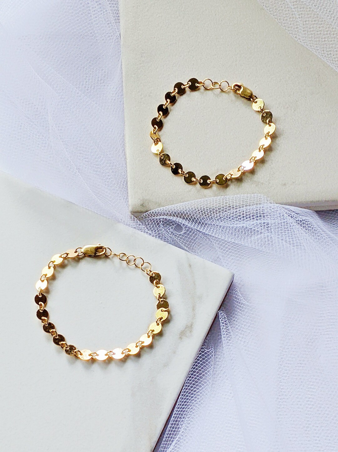 Twin Bracelet, Two 14k Gold-filled Disc Chain Bracelets, Hypoallergenic ...