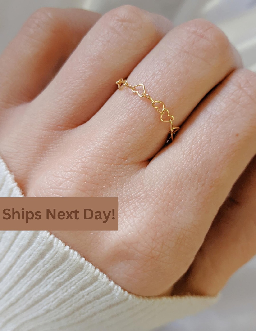14k Gold Filled Heart Chain Ring, Chained Heart Gold Ring, Dainty Chain ...