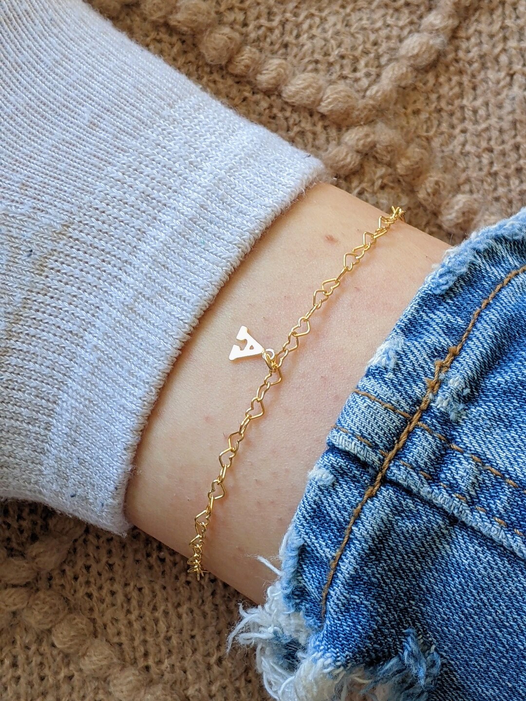 Gold Heart Chain Anklet, Personalized Initial Anklet for Women, 14k ...