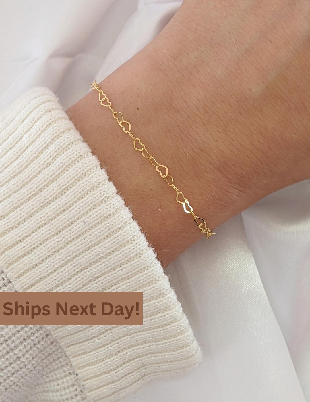 14k Gold-filled Heart Chain Bracelet: Dainty Waterproof Jewelry - Etsy