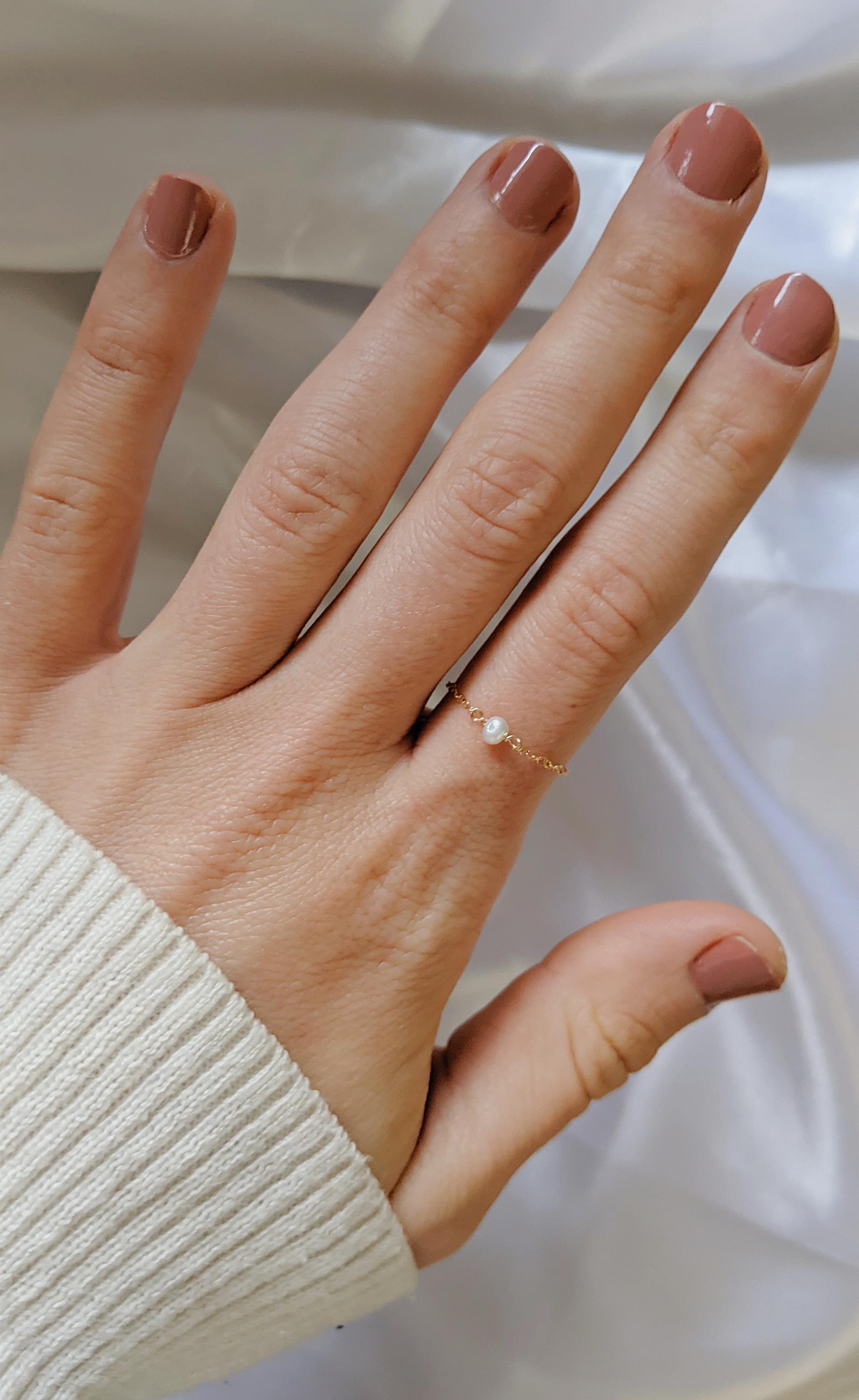 14k Gold Filled Small Pearl Chain Ring, Trendy Jewelry, Dainty Link ...