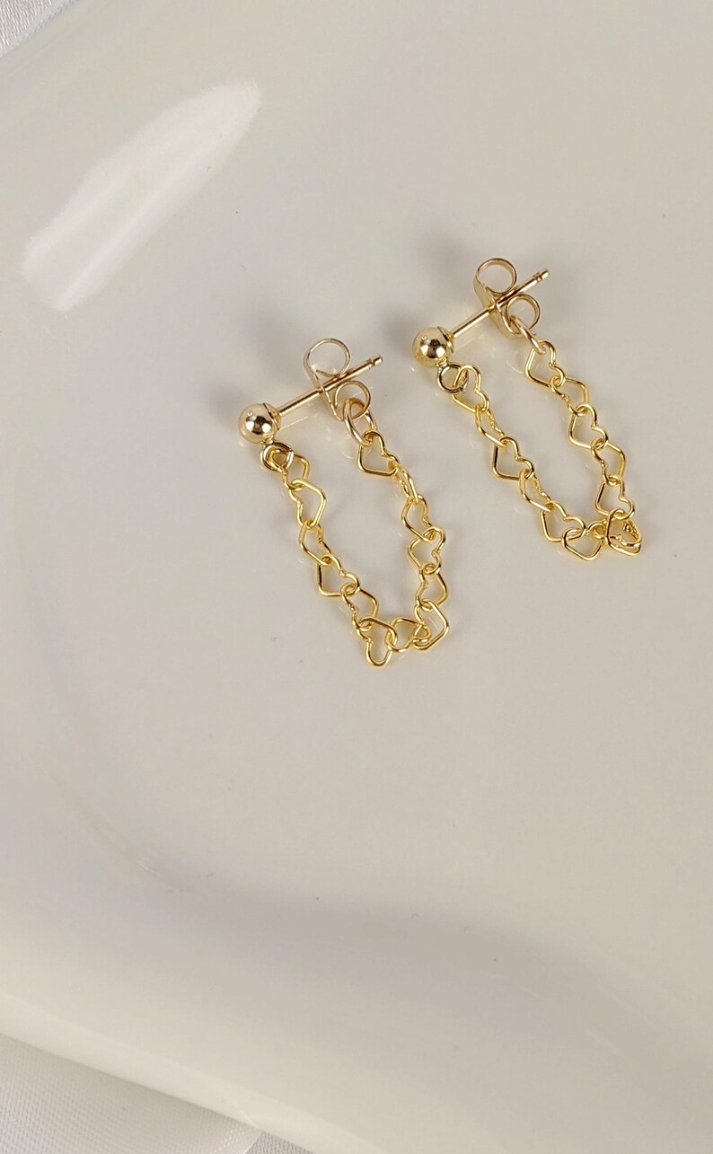 14k Gold Filled Heart Drop Earrings, Wrap Around Chain Earrings, Gift ...