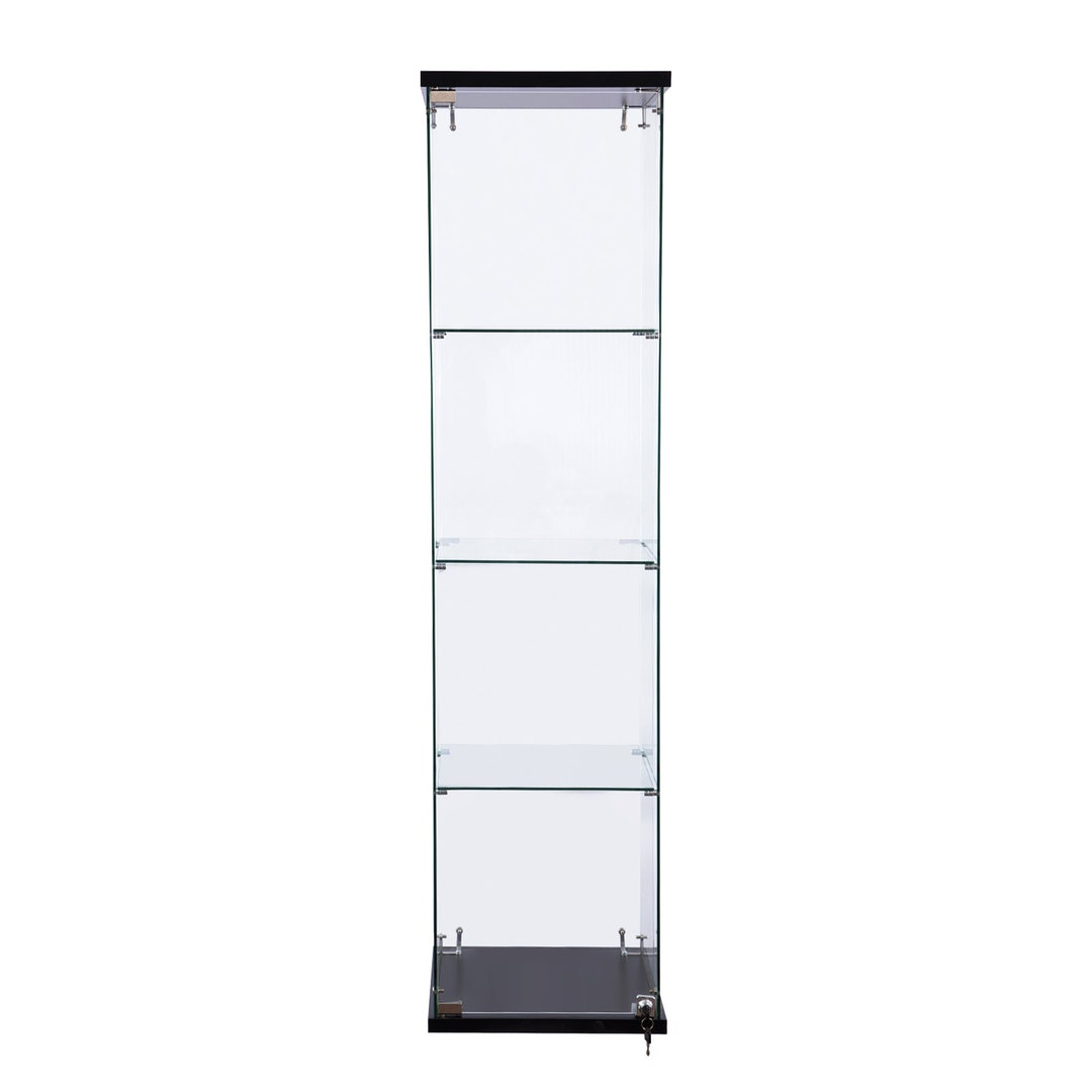 Frameless Glass Display Cabinet With Lock: Tempered Glass Shelves, MDF ...