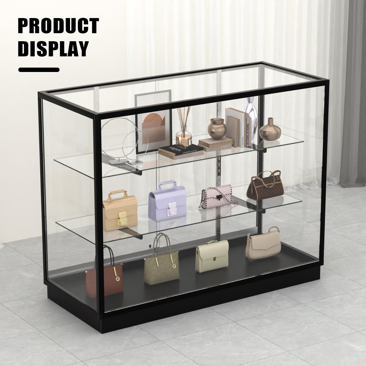 48" Glass Display Showcase: LED Lighting, Lockable Aluminum Frame - Etsy