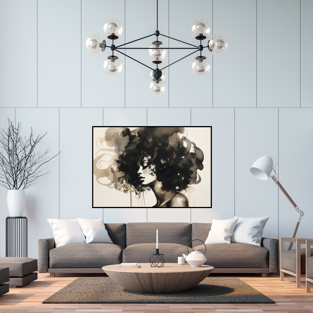 Black Art Canvas Wall Art of Black Woman Watercolor Art Print for Hair ...