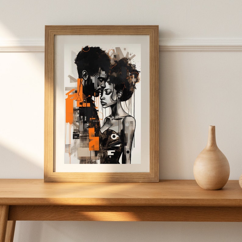 Black Love Art Black Couple Art Print Abstract Black Wall Art Abstract ...