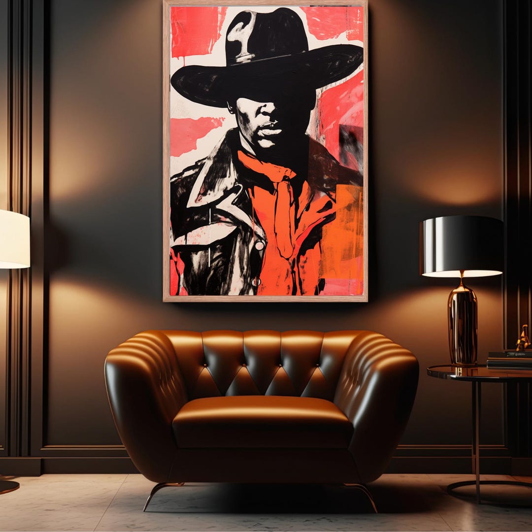 Black Cowboy Art Print: Western Home Decor Gift - Etsy