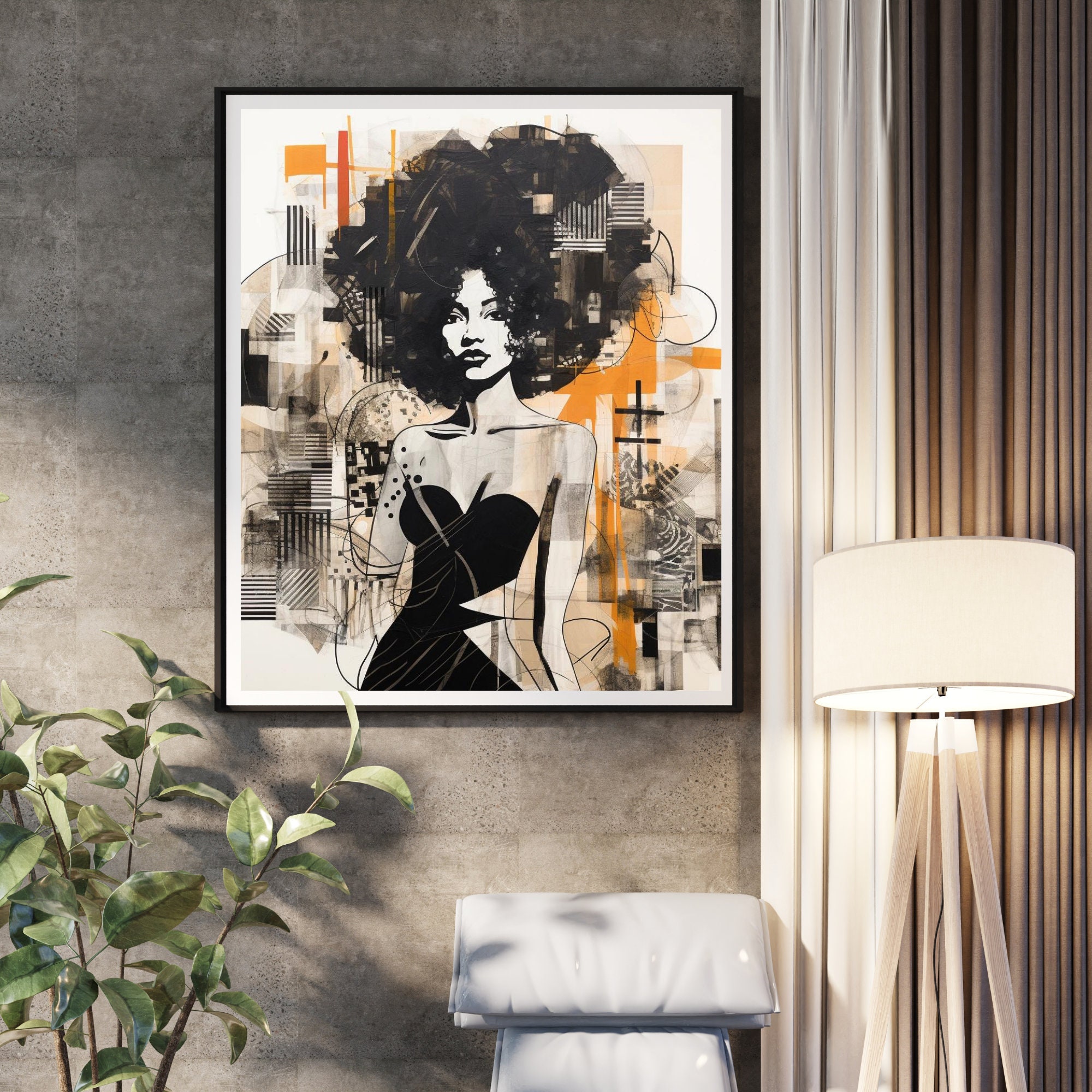 Black Art Print of Black Woman Art Digital Template Abstract Black ...