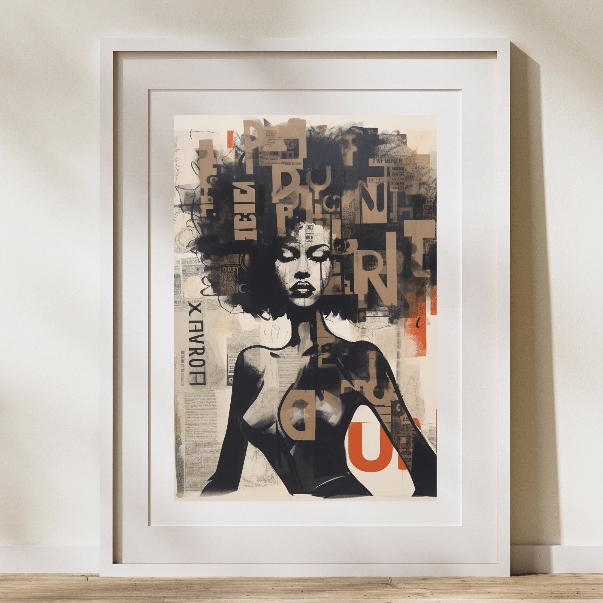 Afro Collage Portrait Black Woman Modern Abstract Boho Wall Style ...