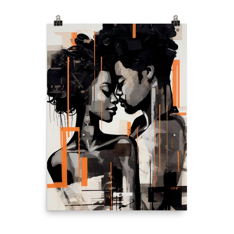 Black Love Art Print of Black Couple Art Print Abstract Black Wall Art ...