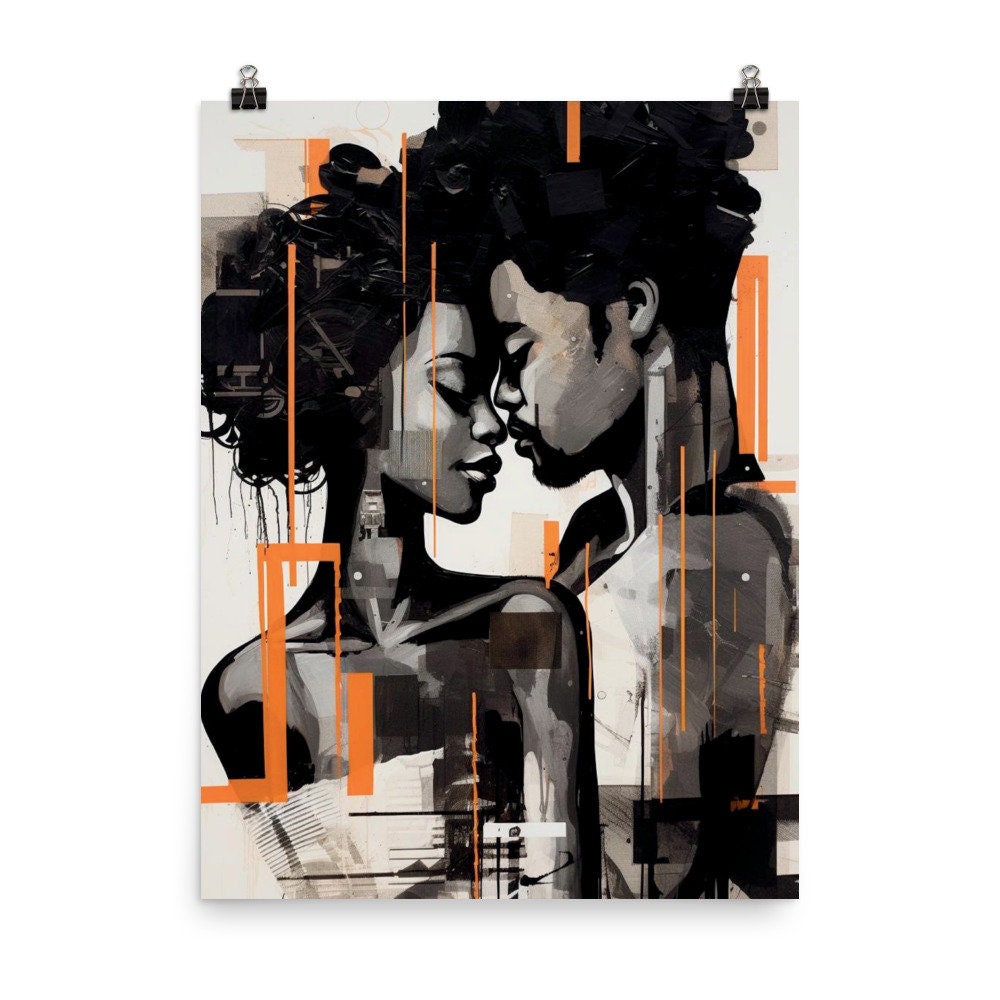 Black Love Art Print of Black Couple Art Print Abstract Black Wall Art ...