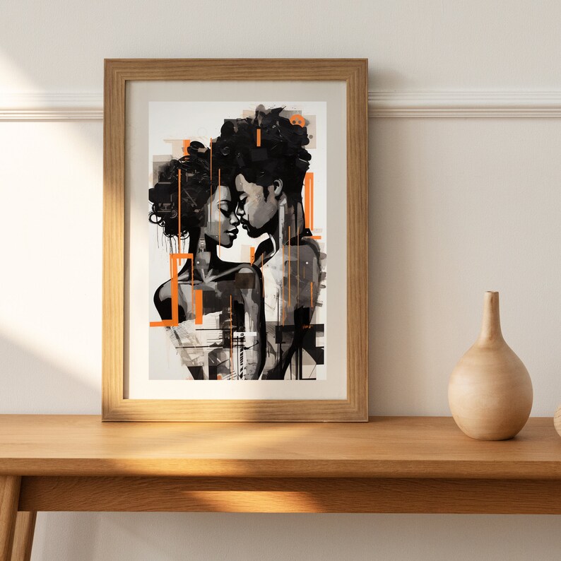 Black Love Art Print of Black Couple Art Print Abstract Black Wall Art ...