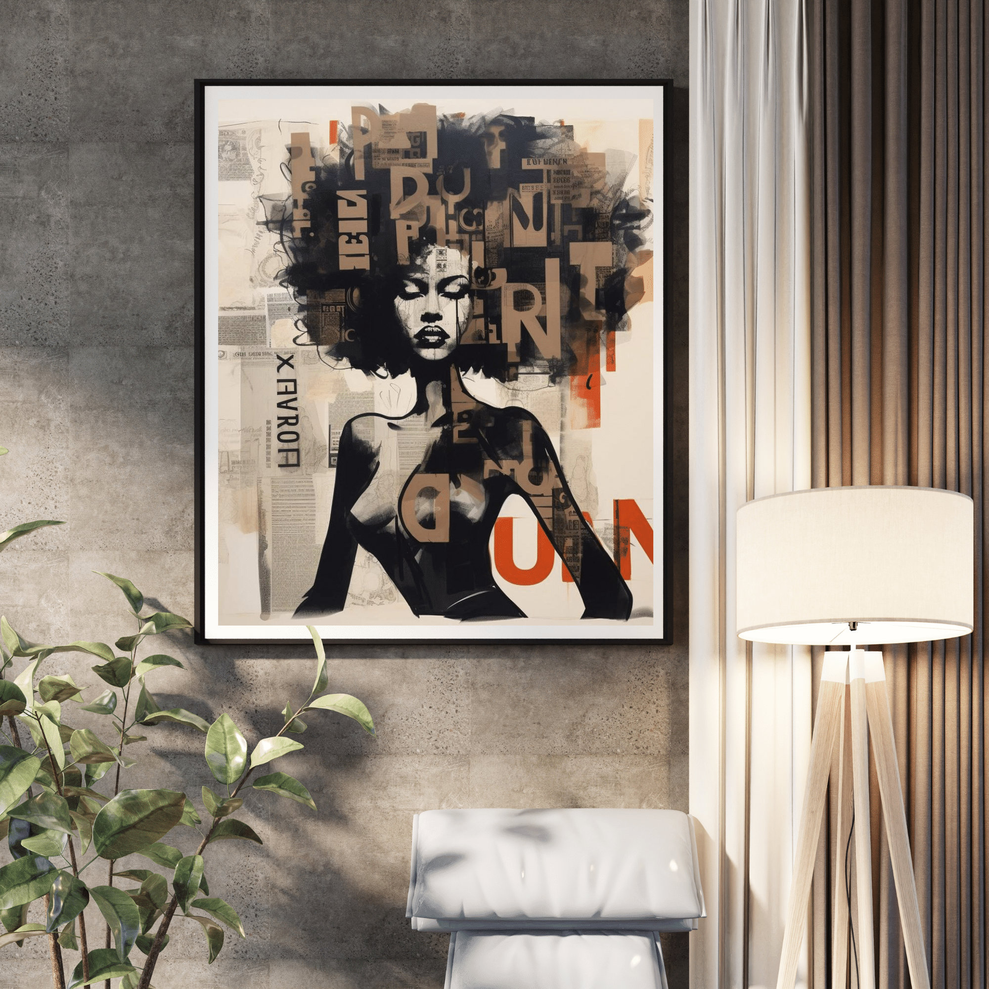 Afro Collage Portrait Black Woman Modern Abstract Boho Wall Style ...