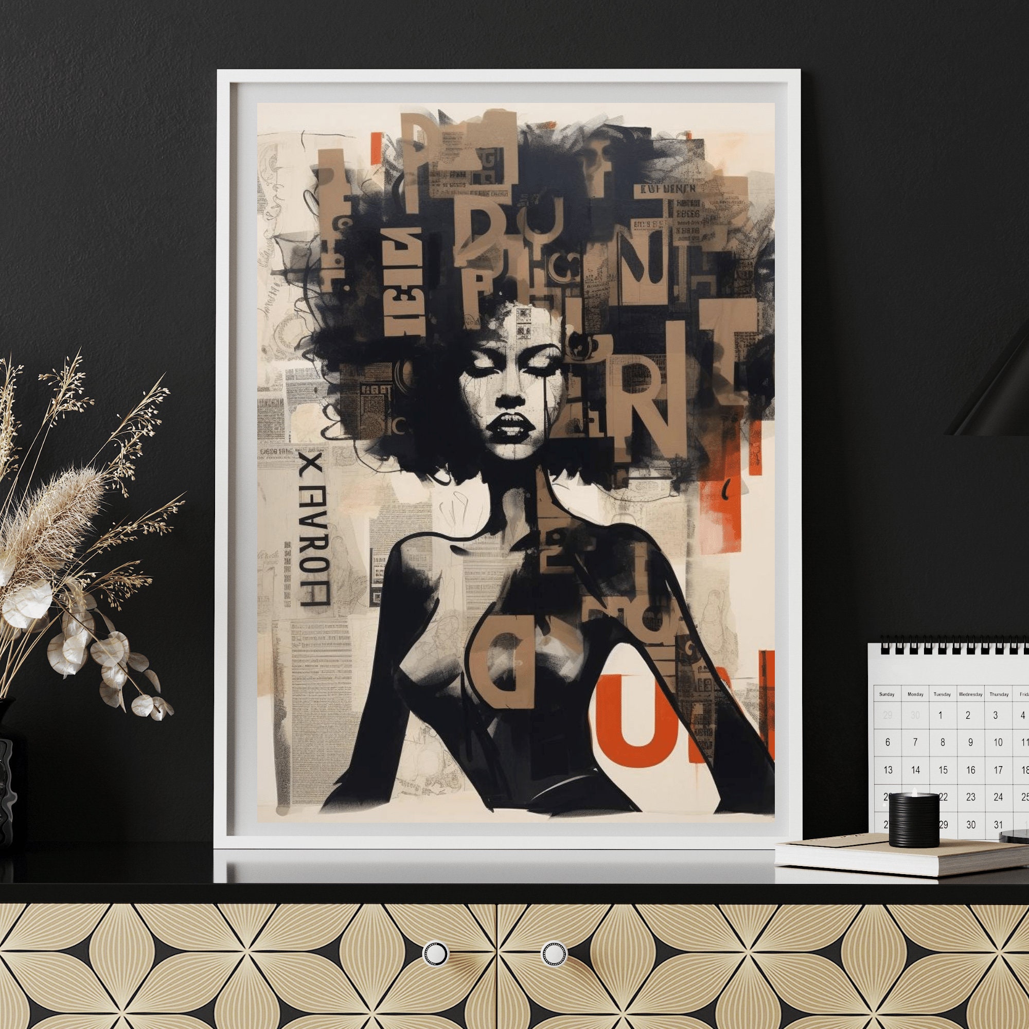 Afro Collage Portrait Black Woman Modern Abstract Boho Wall Style ...