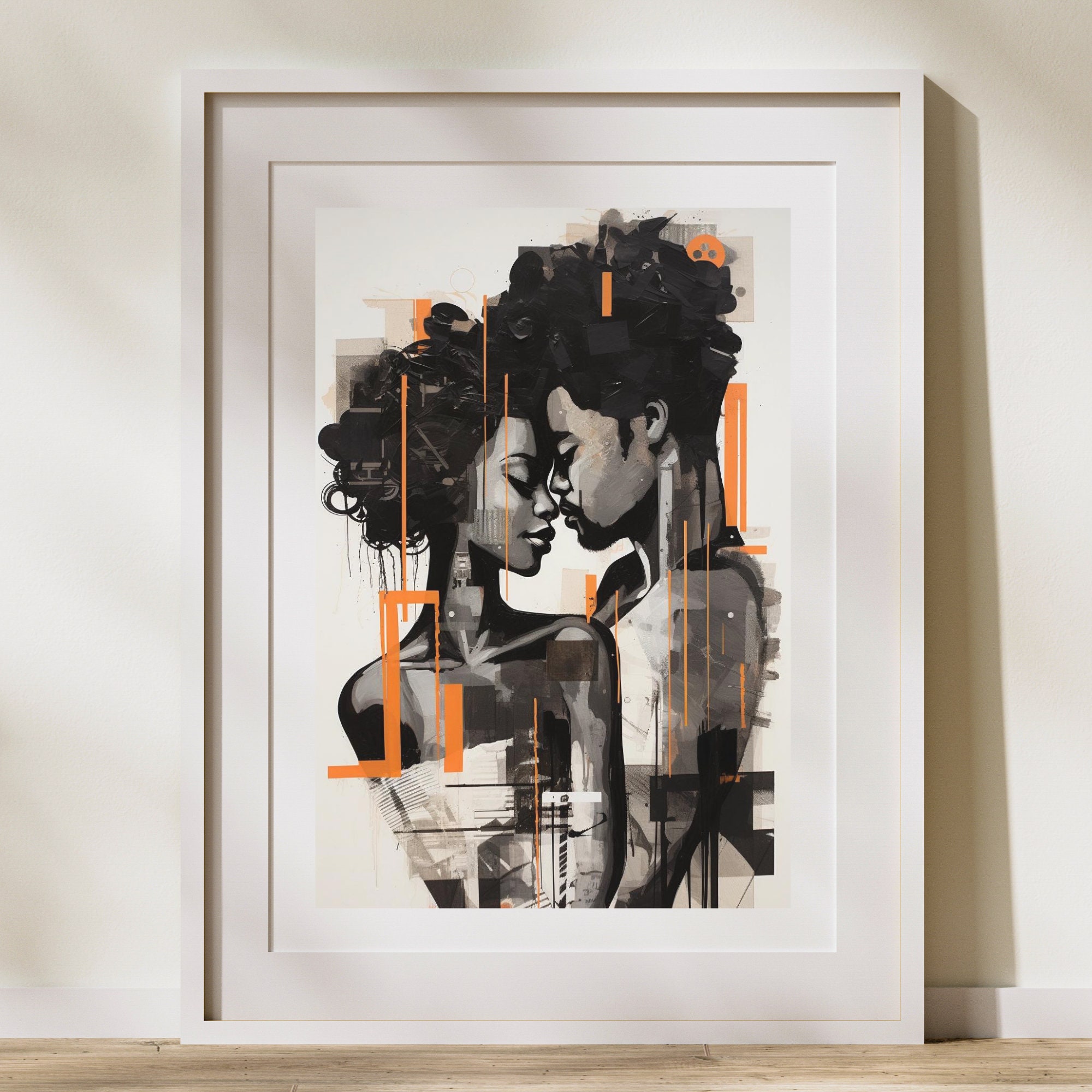 Black Love Art Print of Black Couple Art Print Abstract Black Wall Art ...