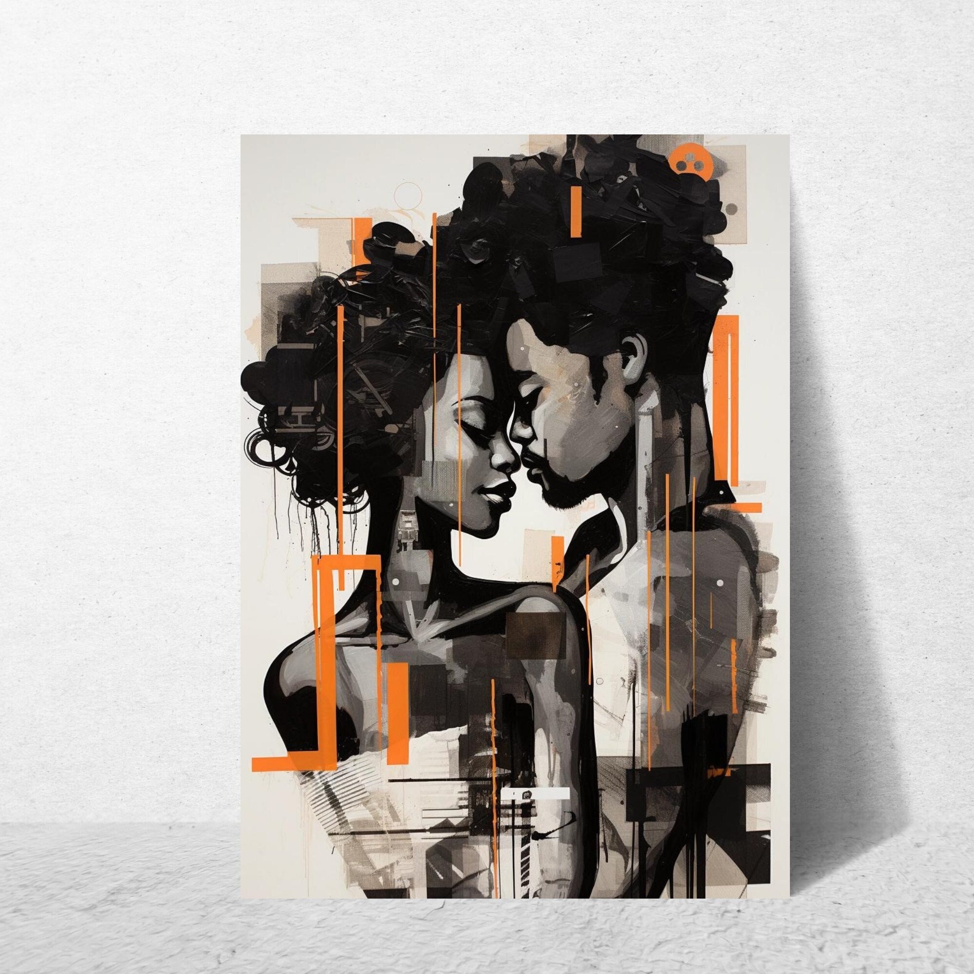 Black Love Art Print of Black Couple Art Print Abstract Black Wall Art ...